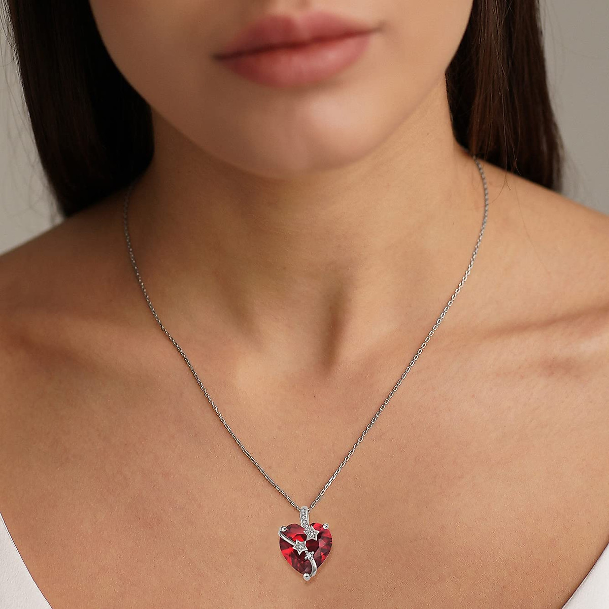 STARCHENIE Heart Birthstone Necklace for Women 925 Sterling Silver Star Heart Pendant Jewelry Gift for her July Ruby