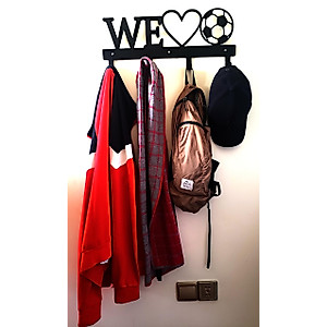 GarrDesign 2 Pack Soccer Football Holder Metal Sign Home Decor Door Coat Hanger, Wall Mount Art Housewarming Gift Sports