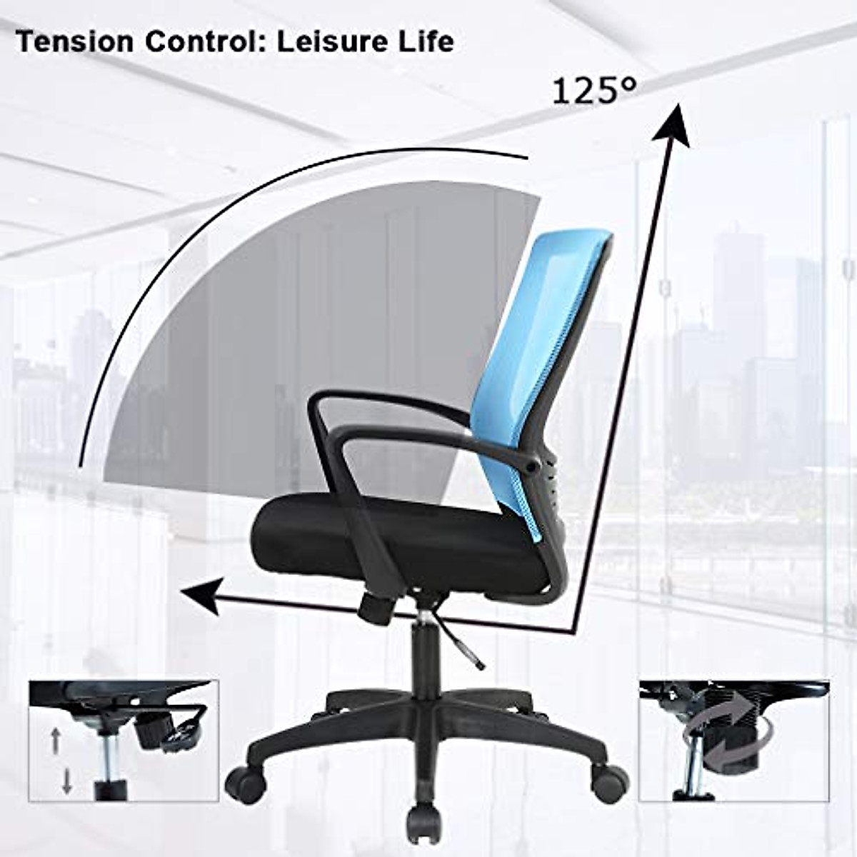 Office Chair Ergonomic Desk Chair Cheap Computer Chair Rolling Swivel Executive Chair Armrest Mesh Chair Adjustable Stool for Back Support, Blue