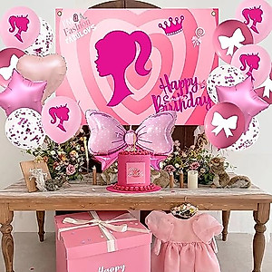 Pink Birthday Party Supplies Set For Pink Girl Including 1 Happy Birthday Backdrop 15 Pink Balloons Glamour Girl Lady Party Decorations Pink Girl Birthday Party Photo Prop Pink Party Decor For Girls
