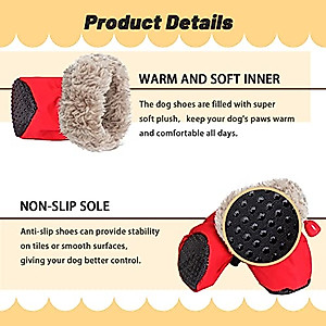 LUZGAT Dog Boots Paw Protectors,Small Dog Winter Boots Shoes,with Anti-Slip Sole and Plush for Warm Snow Outdoor Walking,Pack of 8(Red+Red.Size 3)