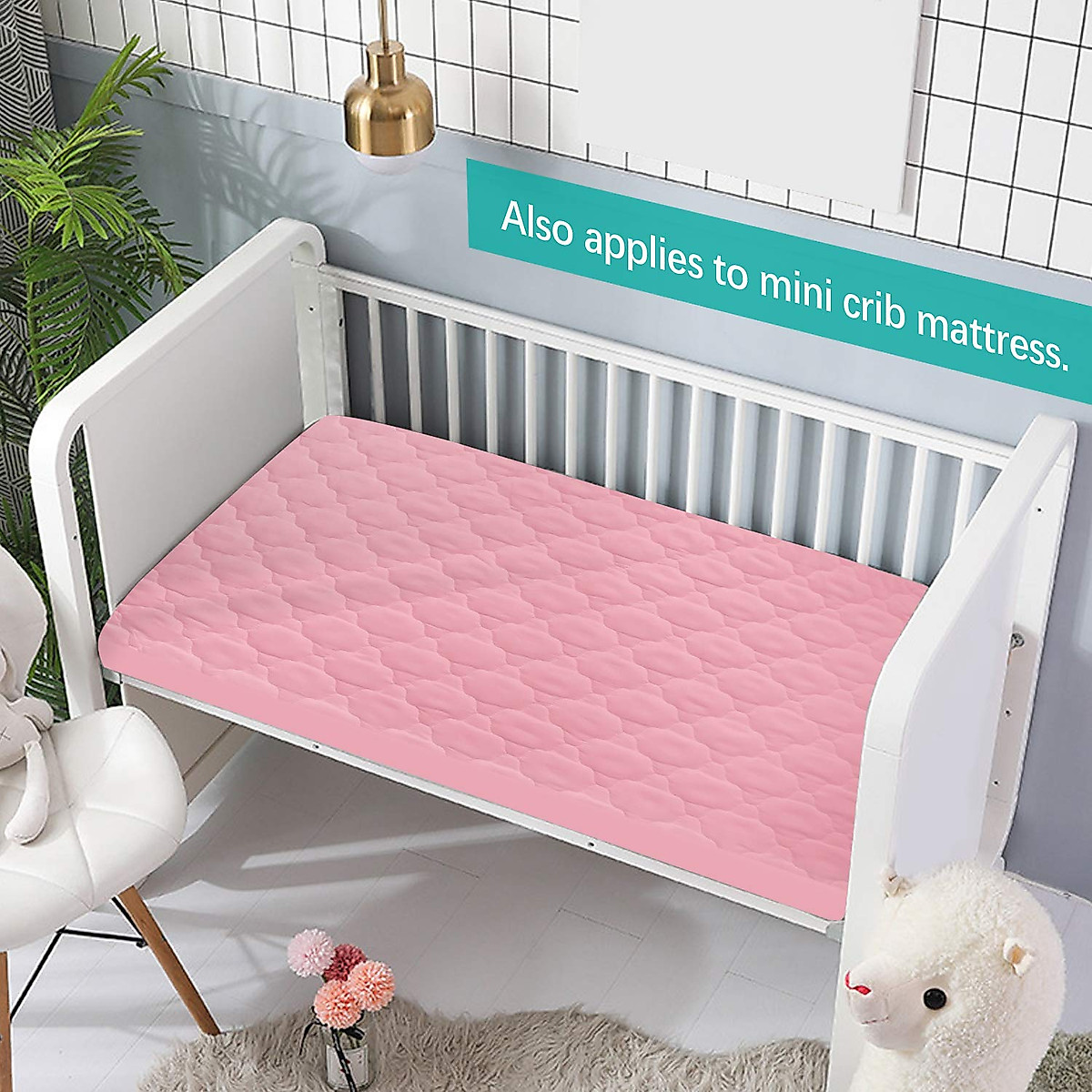 2 Pack Pack and Play Mattress Protector Sheets Fitted Waterproof Playard Mattress Pad Cover, Compatible with Graco Pack n Play & Dream On Me & Pamo Babe, Playpen/Playard Sheet, Pink&Aqua, 39" x 27"