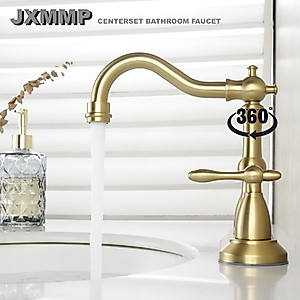 JXMMP Brushed Gold Bathroom Faucet, Stainless Steel 4 inch Centerset Bathroom Faucet with Drain and Supply Hose, 2 Hole Gold Faucet for Bathroom Sink