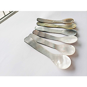 DUEBEL Set of 6 Shining Mother of Pearl MOP 7.5cm x 2cm Shell Spoons for Caviar, Egg Serving (Black)