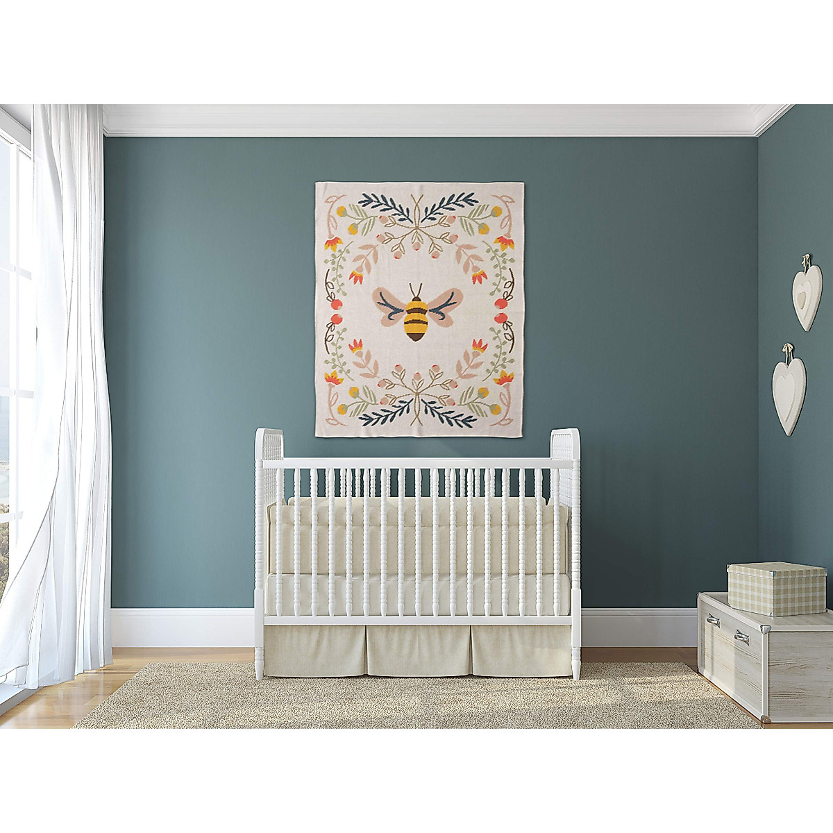 Creative Co-Op 40" L x 32" W Cotton Knit Baby Bee Blanket, Multicolor