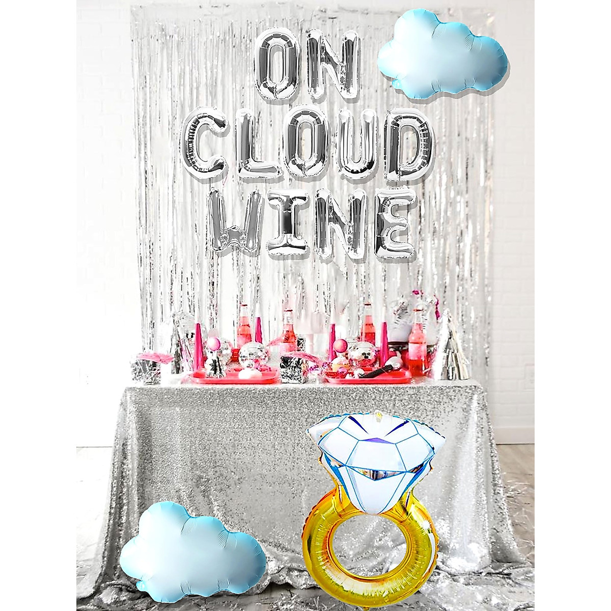 LaVenty On Cloud Wine Balloon Banner Bubbly Bar Banner Mimosa Bar Decorations Vino Bachelorette Party Bridal Shower