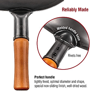 YOSUKATA Carbon Steel Wok Pan - 14 “ Woks and Stir Fry Pans With Wok Lid 13.6 Inch - Premium Stainless Wok Cover with Tempered Glass Insert Steam Holes +17’’ Wok Spatula and Ladle