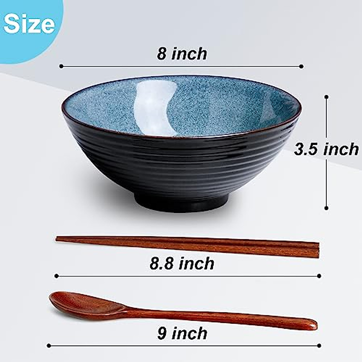 Auanlay 8 Inch Ceramic Ramen Bowl Set of 2, Porcelain 40 oz Japanese Udon Soba Pho Asian Soup Noodle Bowls with Chopsticks and Spoons