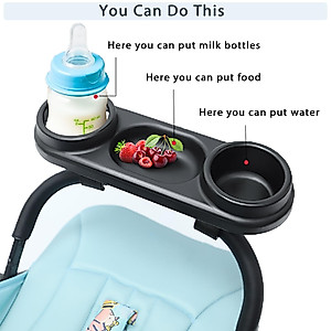 TOLASTO Universal Stroller Snack Tray,Snack Tray for Stroller, Compatible with a Variety of Stroller handrails, ABS Material, Flexible Adjustment of The Installation (Black)