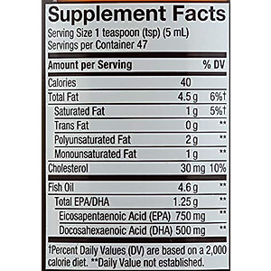 Nature’s Way Ultra Pure Omega3 Liquid Fish Oil Supplement, Grapefruit Tangerine Flavor, 8 Fl Oz