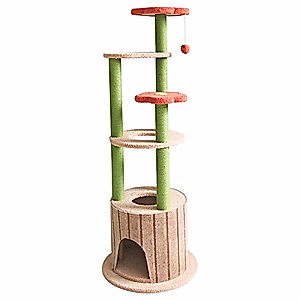 SENNAUX 51in Cat Tree Multi-Level Cat Tower Cat Condo Cat Activity Tree with Sisal Scratching Post Cat Climbing Flower Tower House for Cats Kittens Pets 6 Layers(Light Brown&Red)