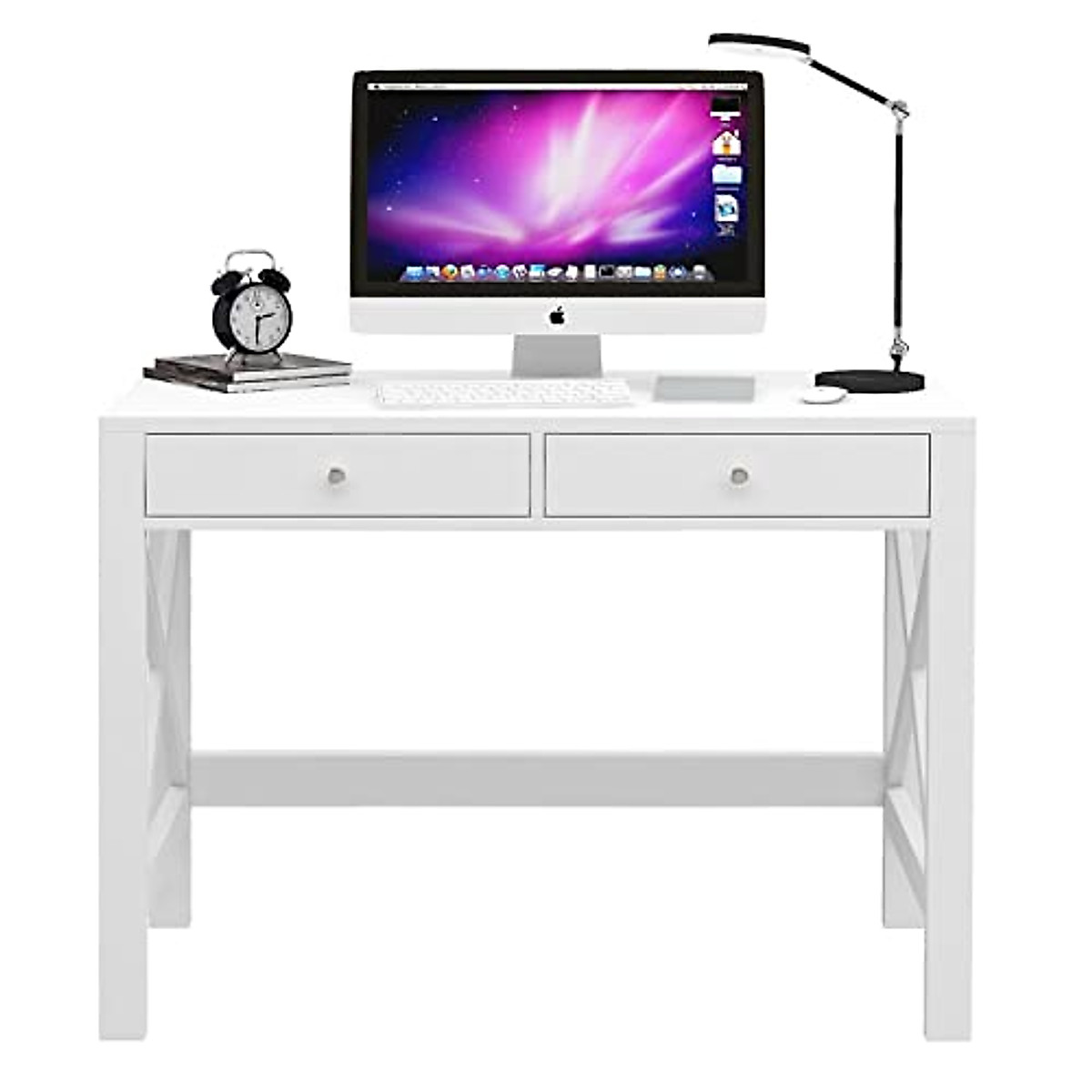 ChooChoo Computer Desk Study for Home Office, Modern Simple 40 Inches White Desk with Drawers, Makeup Vanity Console Table