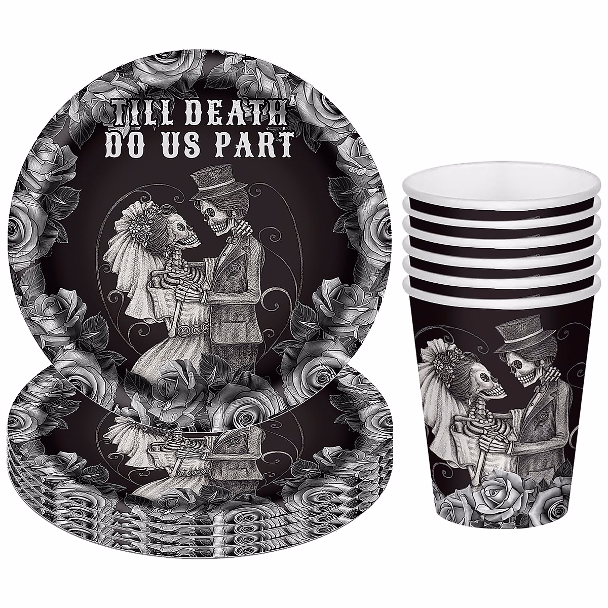 Till Death Do Us Part Wedding Decorations Set Serves 16, Till Death Do Us Party Wedding Bachelorette Decorations, Halloween Bachelorette Wedding Bridal Shower Engagement Party Decorations