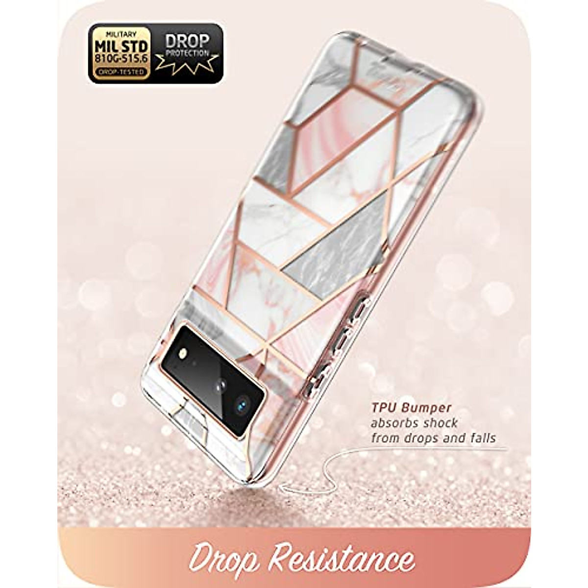 i-Blason Cosmo Series Case for Google Pixel 6 (2021), Slim Full-Body Stylish Protective Case Without Built-in Screen Protector (Marble) Pink