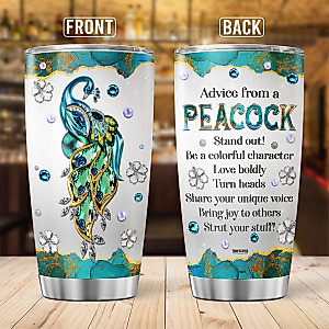 9GIFT4YOU Peacocks Jewelry Style Coffee Tumbler Cute Birthday Gifts For Girls Friends Women Travel Mug With Lid Insulated Cups Inspirational Quote Hot And Cold Drinks Tumblers