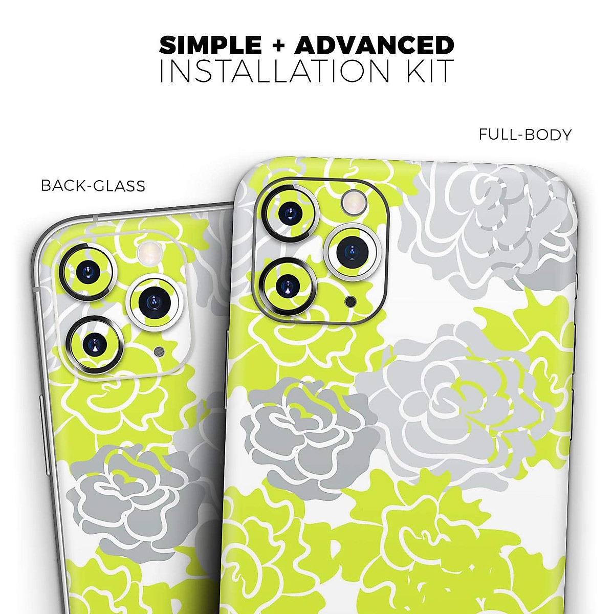 Design Skinz Gray and Lime Green Cartoon Roses - DesignSkinz Protective Vinyl Decal Wrap Skin Cover Compatible with The Apple iPhone 12 Pro (Full-Body, Screen Trim & Back Glass Skin)