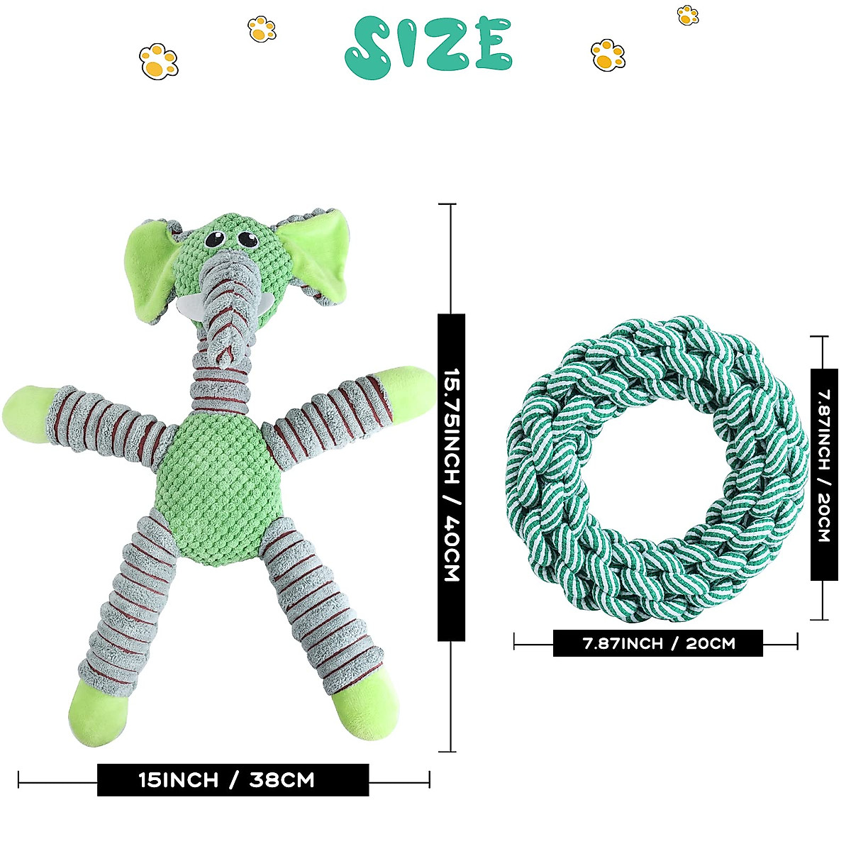 Dog Rope Toys for Large and Medium Aggressive Chewers, Elephant Squeaky Plush Dog Toy, 2 Pack Heavy Duty Dog Rope Toys for Large Breed, Indestructible Dog Chew Toys Tug of War Rope Toy Teeth Cleaning