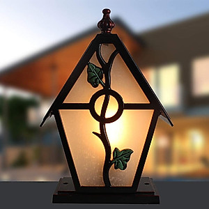 MODEBHD European Traditional Victorian Glass Lantern Waterproof Outdoor Column Pillar Lamp E27 Fence Park Villa Parking Gate Gazebo Column Post Light Aluminum Rainproof Table Lights