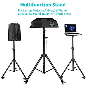 Projector Stand, Sturdy Durable Metal Laptop Tripod Stand with Wheels, Folding Floor Tripod Stand with Tray, Adjustable Height Portable DJ Equipment Stand for Indoors and Outdoors (43 Inch - 73 Inch)