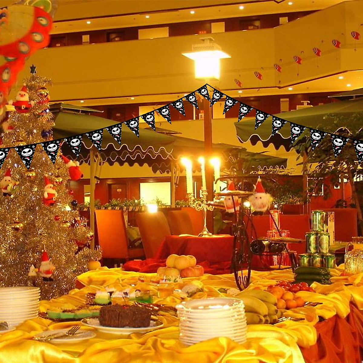 Christmas Bunting Banner Jack Skellington Triangle String Bunting Garland for Christmas Decorations Nightmare Before Christmas Flags Jack Skull Pennants for Halloween Indoor Outdoor Garden Decors