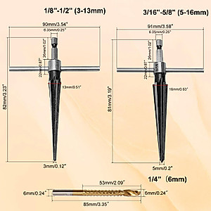 Mriuuod Hand Reamer Tool, Tapered Reamer Set, 3-13mm(1/8''-1/2'') & 5-16mm(½"-5/8") Bridge Pin Hole Handle Tapered Reamers 6 Fluted Chamfer Reaming Guitar Woodworker Luthier Tool