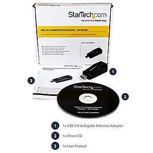 StarTech.com USB 3.0 to Gigabit Ethernet NIC Network Adapter - 10/100/100 Mbps Network Adapter - USB to Ethernet LAN Adapter - USB to RJ45 (USB31000NDS)