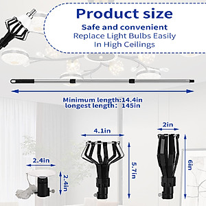 Run Pmy 12 FT Light Bulb Changer for High Ceilings, Light Bulb Changer with Pole, Telescopic Light Bulb Remover with Baskets and Suction Cup