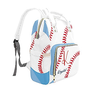 Anneunique Art Sports Baseball Diaper Bags Backpack with Name Personalized Baby Bag Nursing Nappy Bag Travel Tote Bag Gifts for Mom Girl, 10.83 x 6.69 x 15 Inch
