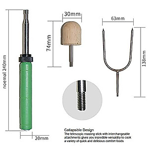 5 Sets Extendable Rotary Roasting Sticks with Interchangeable 304 SS Fork Biscuit Cup Roaster Head-Good for Campfire Pie,S'More Marshmallow Hot Dog Fire Pit BBQ -Sturdy Telescopic Rod and Wood Handle