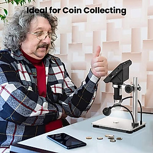 Coin Microscope 1000X - 4.3 Inch LCD Digital Microscope with 32GB Card, Opqpq USB Coin Microscope for Error Coins with 12MP Camera, LED Fill Lights, Metal Stand, PC View, Windows Compatible