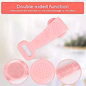 Silicone Body Scrubber,Bath Body Brush for Shower,Exfoliating Dual Side Scrubby Buddy,New Version 2020 Easy to Clean Long Hygienic Washer for Men and Women,Deep Cleaning Massage Scrubbers (Pink)