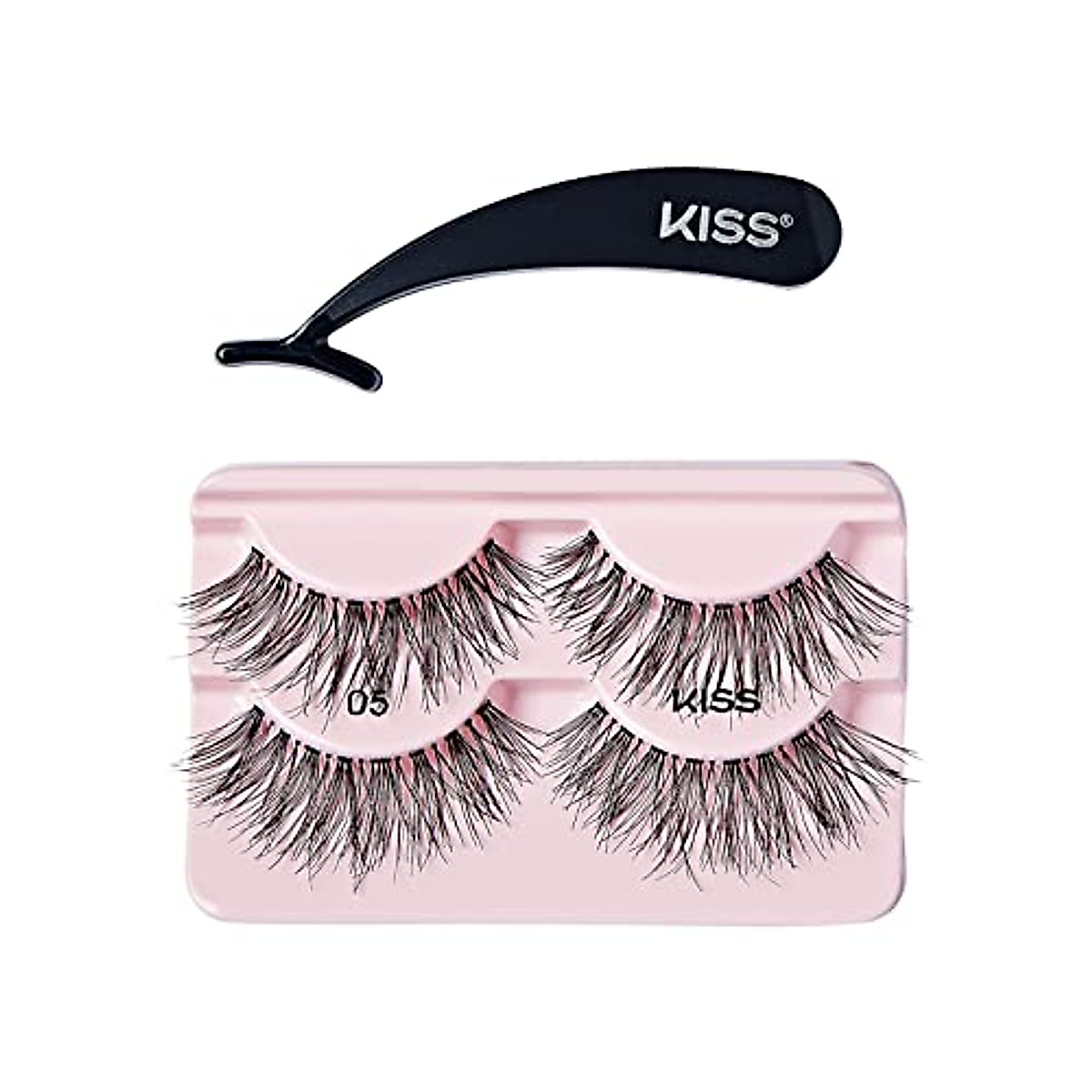 KISS Ever EZ Lashes Double Pack No. 05, Reusable Natural Eyelash Starter Kit, Includes Easy-Angle Applicator and 2 Pairs Human Hair False Eyelashes