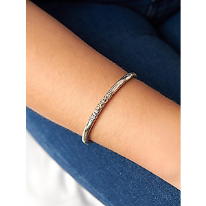 DEVATA Sterling Silver 925 with 18K Gold Accents Bali Accent Slide-on Bangle Bracelet DHK3526ATT (Size Medium)