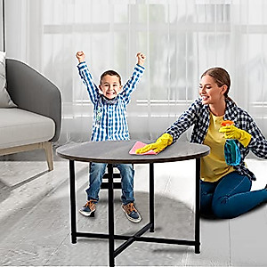 Round Coffee Table for Small Space Living Room, Modern Sofa Table End Table Tea Table for Balconym, Office Desk, Outdoor, Wood Desktop with Metal Legs, Easy to Install, 23.6 inches (Rustic Brown)