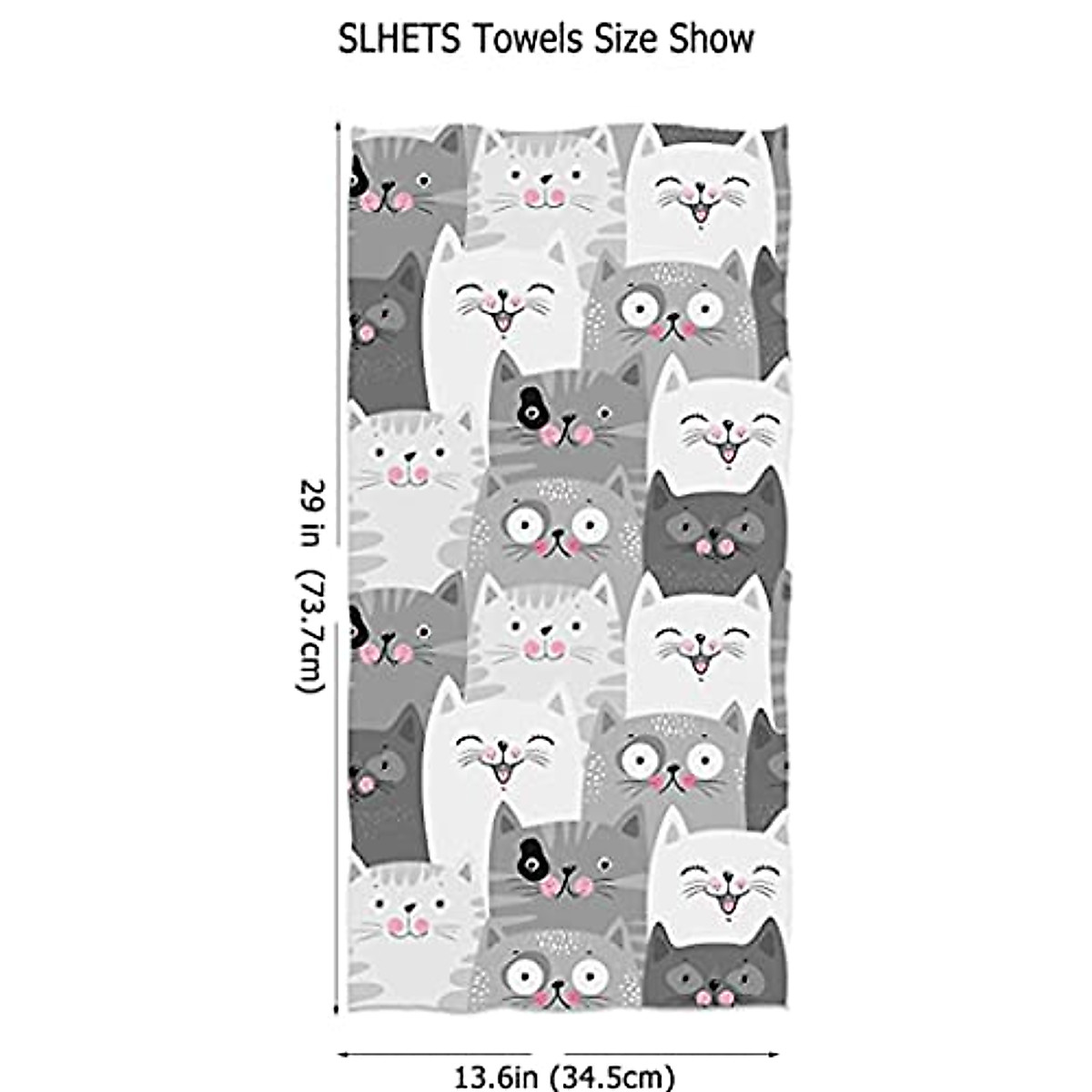 SLHETS Funny Grey Cats Hand Towel Cute Kittens with Different Expressions Small Bath Towel Soft Absorbent Towels for Bathroom/Kitchen Decoration Hotel Gym Spa Sweat Towels 13.6 * 29'
