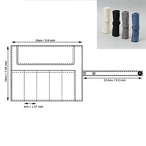 Enyuwlcm Canvas Stationery Handmade Rollup Pencil Case Travel Fountain Pen Organizer Bag Pencil Wrap Gray