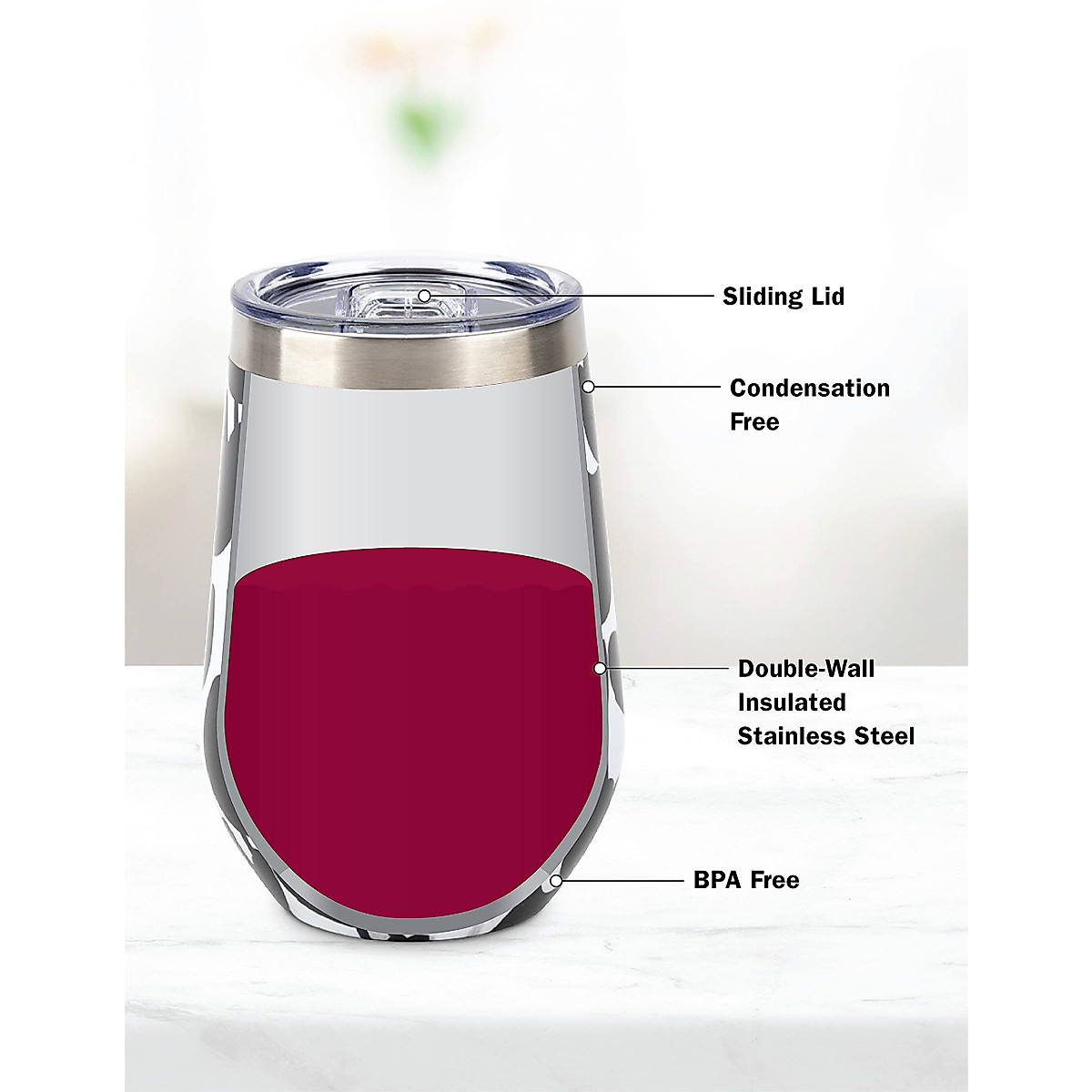 French Bull 12oz Wine Tumbler with Lid 2 Piece Gift Set, Double Wall Vacuum Insulated Stainless Steel Wine Glasses, Keep Drinks Cold For Hours, Stemless Portable Wine Glass - Raj/Delight