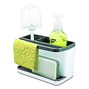 Glad Kitchen Sink Organizer Caddy with 2 Compartments | Sponge Holder for Soap, Scrubber Brush, and Dish Cloth | Drain Holes and Pour Spout Keeps Countertop Dry