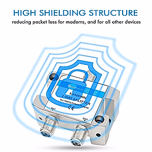 Tolmnnts 2 Way Coaxial Cable Splitter 2.5GHZ 5-2500MHz, RG6 Compatible, Nickel Plated, Cable Splitter Work with CATV, Satellite TV,Antenna System and MoCA Configurations (2 Way)