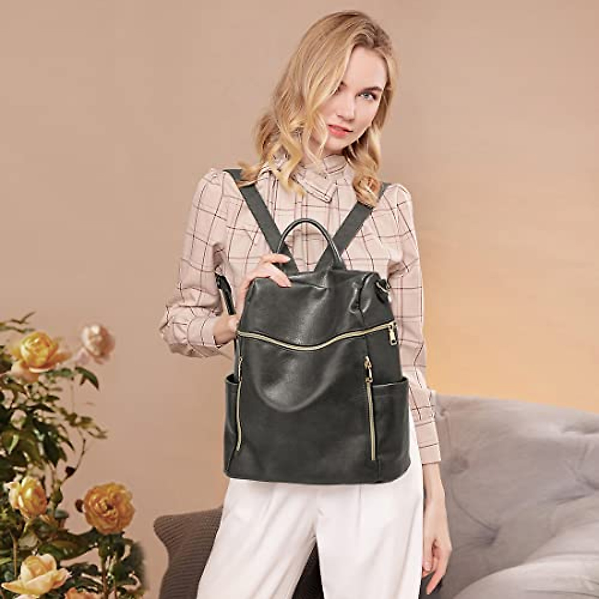 Makes Backpack Purse for Women, PU Leather Travel Satchel Handbag, Convertible Design Bag with Purse, 2 Piece(Black)