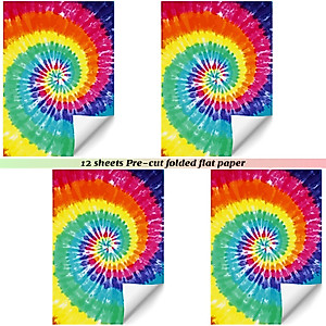 Bolsome Colorful Tie Dye Wrapping Paper Rainbow Gift Wrap Paper for Birthday Christmas Baby Shower DIY Craft, 19.7 x 27.6'', Folded Flat, 12 Sheet