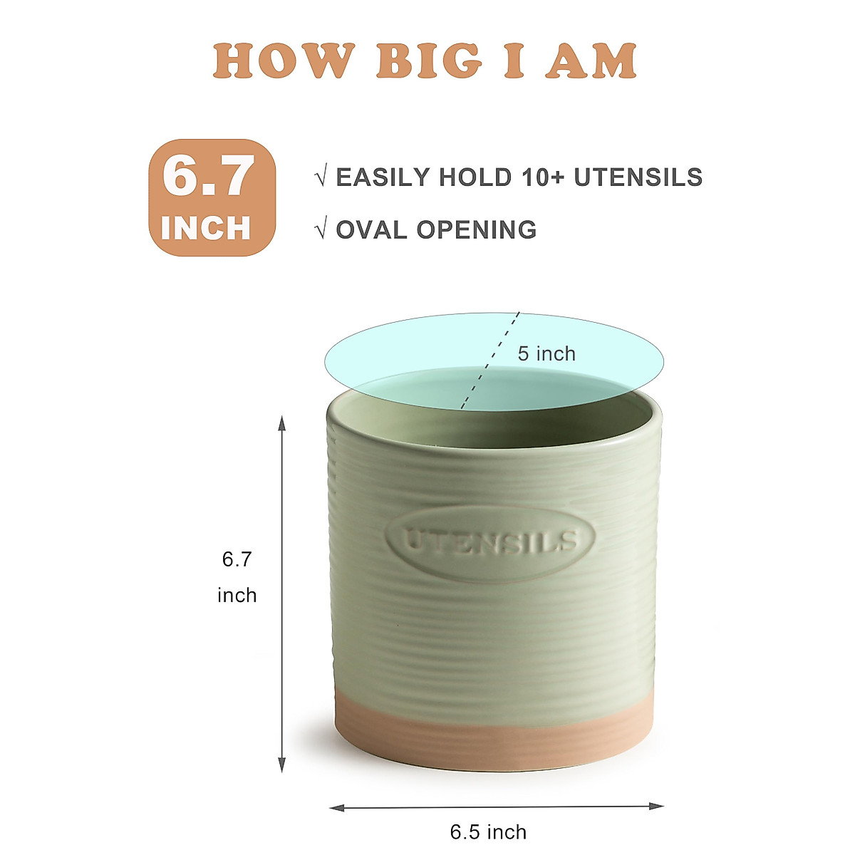 YHOSSEUN Large Utensil Holder for Kitchen Countertop Porcelain Utensil Crock Framhouse Decor Utensil Caddy Tableware Organizer, Yellow