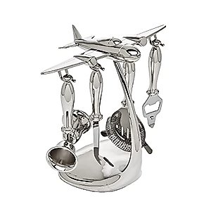 Godinger Airplane Bar Tools Set, Stainless Steel Bar Set, 5 Piece Set, Gift Set