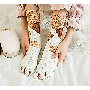 Loritta 5 Pairs Womens Fuzzy Socks Cozy Soft Fluffy Cute Cat Animal Winter Warm Slipper Socks Christmas Stocking Stuffers Gifts,B-5 Pairs Cat Socks