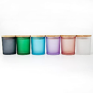 R FLORY 7+7 oz Glass Jars Set of 2 Thick Glass Candle Jars with Bamboo Lids Bathroom Canisters Holder Vanity Cotton Swabs Storage (Frosted Blue)