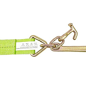 Mytee Products V Bridle Tow Strap 3" x 36" w/ 15" J Hook w/T-J Hooks, Hi VIZ/High Abrasion Green Webbing, 5400 lbs WLL | Recovery V-Strap w/Reinforced Webbing for Towing, Car Wrecker, Rollback