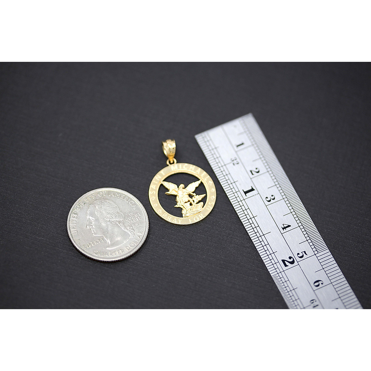 CaliRoseJewelry 14k Saint Michael Pray for Us Round Charm Pendant Necklace in Yellow Gold, 16"