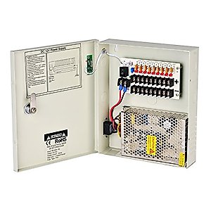 Lapetus 8 Channel 9 Port Power Box Security Camera 12V DC 5A Ampere CCTV DVR Power Supply Switch Box Key Locked