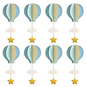 Hot Air Balloon Garland Decorations - 8 Pack Large Size Pastel Cloud Hot Air Balloon 3D Paper Garland Hanging Decorations for Wedding, Birthday, Baby Shower, Christmas Party - Blue