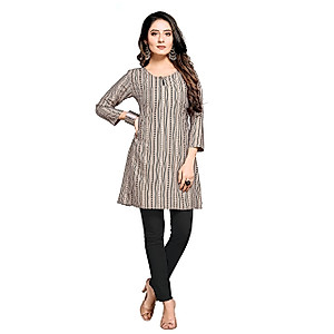 Shiv Textiles Women's Rayon Fabric Printed Round Neck Short Kurtis Top Dresses Kurti (3Xl Chiku)